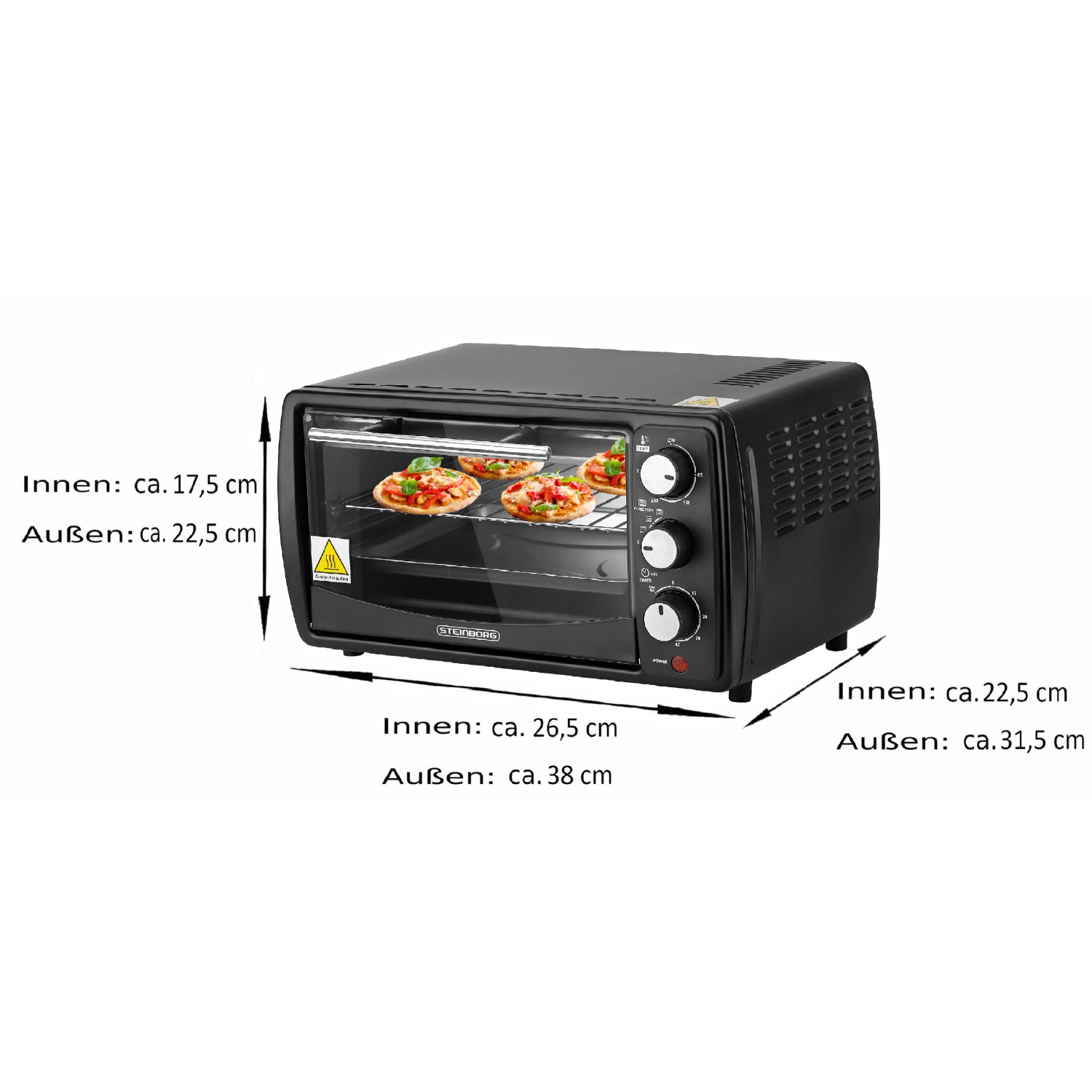 Steinborg SB-3005S Minibackofen 13 Liter 1200 Watt Schwarz kaufen bei OBI